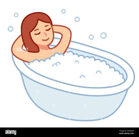 Cute Cartoon Woman Taking Bubble Bath Pretty Girl Relaxing In Bathtub Vector Drawing Simple