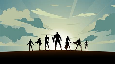 벡터 Superhero 팀 실루엣 억압된 그만큼 구름 스톡 일러스트 가냘픈에 대한 스톡 벡터 아트 및 기타 이미지 가냘픈