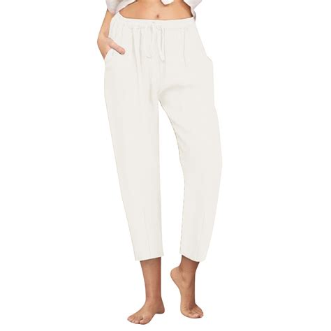 Mohiass Capris Pants For Women Plus Size Summer Cotton Linen Drawstring