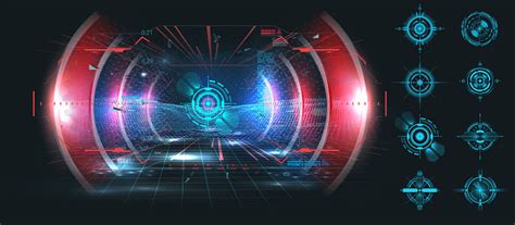 Hud Gui Fui 현대 조준 시스템 장치 틸트 레벨 미래지향적인 헤드업 디스플레이 디자인 우주선 무인 항공기 헬멧 목표 대상 제어판 또는 레이더 디지털 화면 게임 Ui