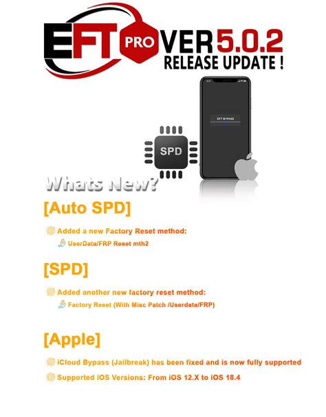EFT Pro Dongle Update V5 0 2 ICloud Bypass Supported IOS Versions IOS