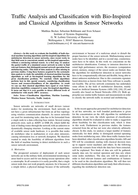 Pdf Traffic Analysis And Classification With Bio Inspired And Classical Algorithms In Sensor