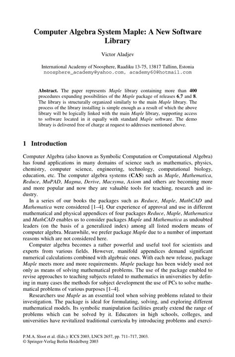 PDF Computer Algebra System Maple A New Software Library