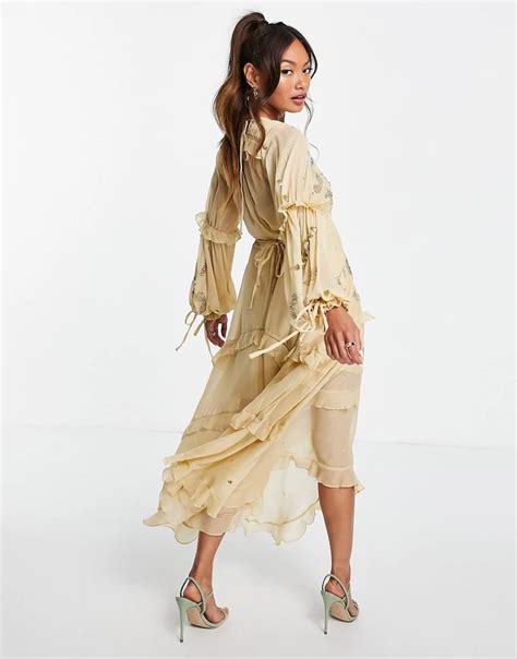 Asos Design A Line Midi Dress With Cluster Embellishment In Gold Asos