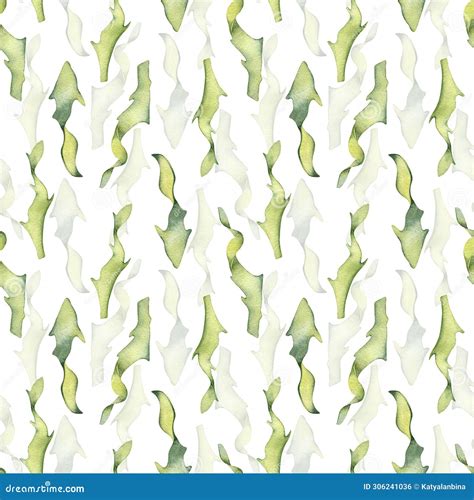 Watercolor Seamless Pattern Of Colorful Laminaria Illustration Isolated