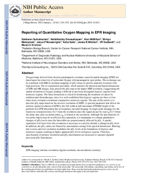 Pdf Reporting Of Quantitative Oxygen Mapping In Epr Imaging