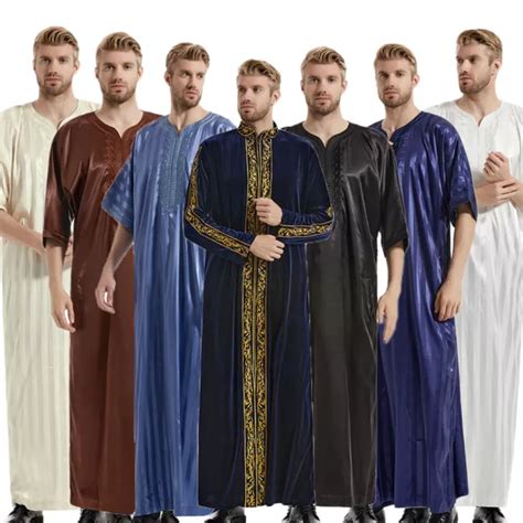 Summer Muslim Men Dishdasha Thobe Jubba Thoub Kaftan Dubai Saudi Arab