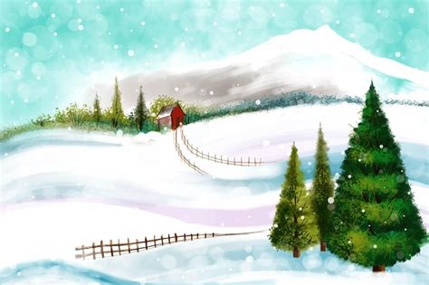 Christmas Landscape Watercolor Изображения скачать бесплатно на Freepik