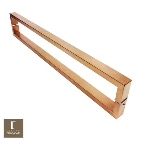 Puxador Para Portas Duplo em Aço Inox Modelo Greco Cobre Acetinado para portas pivotantes