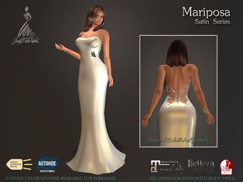 Second Life Marketplace Mariposa Satin Gown With Diamond Butterfly