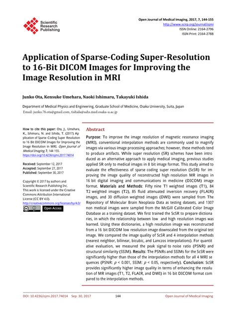 Pdf Application Of Sparse Coding Super Resolution To Bit Dicom