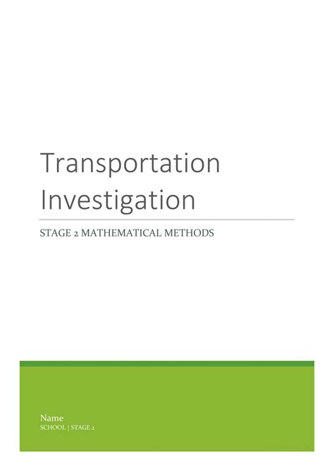 Transportation Calculus Investigation Part 1 Mathematical Methods Year 12 Sace Thinkswap