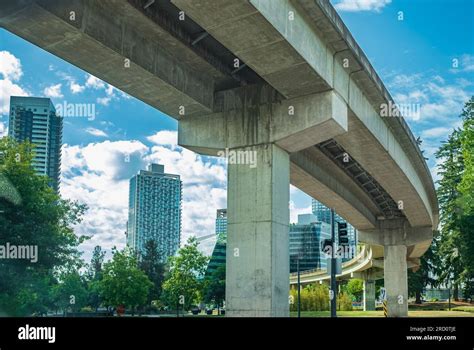Elevated Rail Road Of Urban Public Transit System In Vancouver Surrey