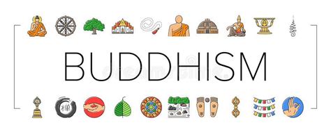 Buddhism Buddha Lotus Meditation Icons Set Vector Stock Vector