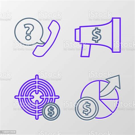 Set Garis Uang Dan Grafik Diagram Target Dengan Simbol Dolar Megaphone