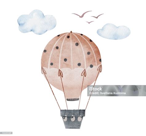만화 스타일의 열기구 수채화 그림 이것은 베이비 샤워의 그림입니다 0명에 대한 스톡 벡터 아트 및 기타 이미지 0명 공휴일 과거 Istock