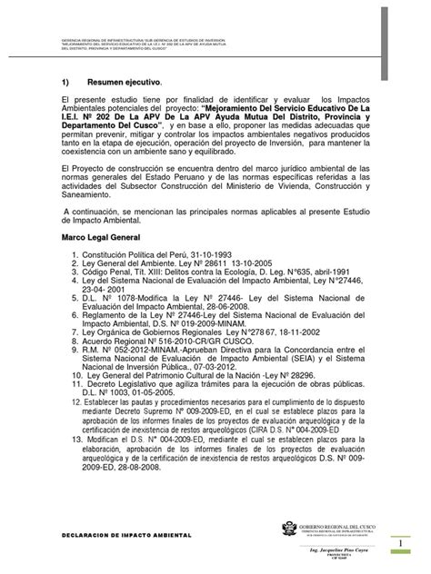 Declaracion De Impacto Ambiental Pdf Pdf Gestión De Recursos
