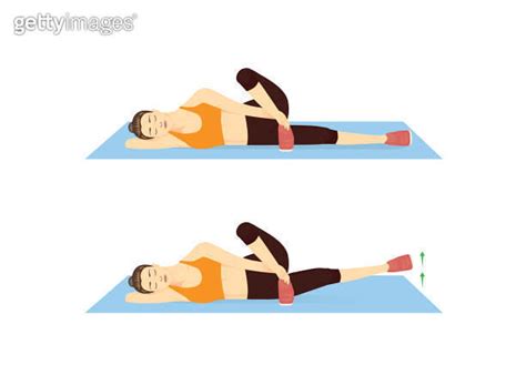 Women Doing Lying Crossover Leg Lift Exercise In 2 Steps Illustration