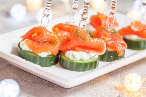 Premium Photo Cucumber With Dill Cream Cheese And Smoked Salmon Appetizer