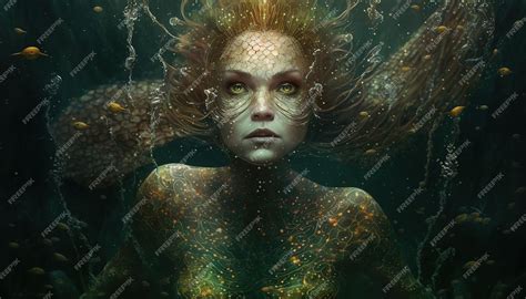 Premium Photo A Beautiful Mermaid With Her Head Out Of The Water