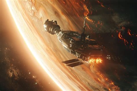 A Picture Of A Spaceship With A Fire In The Background Premium Ai