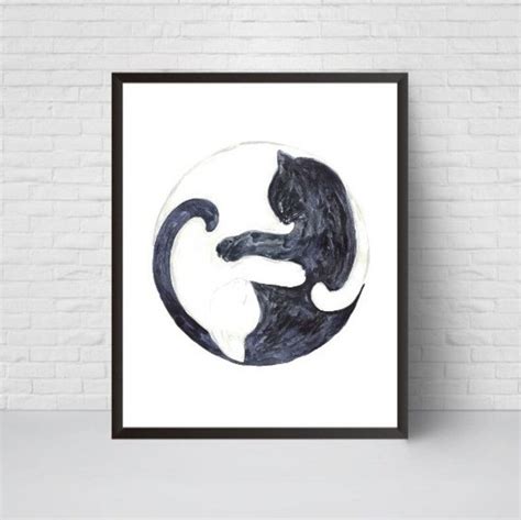 Ying Yang Cats Painting Wall Poster Watercolor Art Colorful Etsy Canada