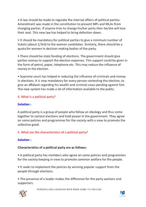 Ncert Solutions For Class 10 Political Science Chapter 6 Political Parties