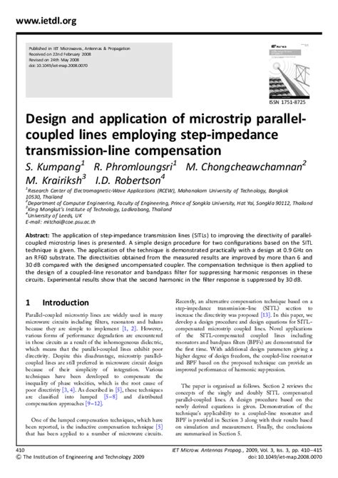 Pdf Design And Application Of Microstrip Parallel Coupled Lines