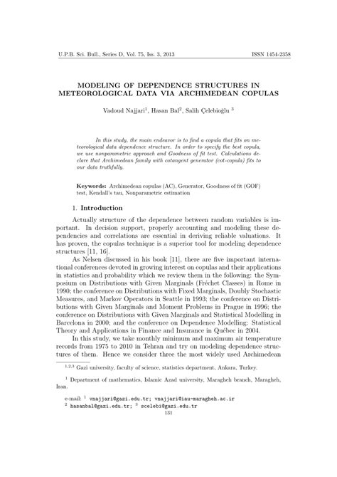Pdf Modeling Of Dependence Structures In Meteorological Data Via