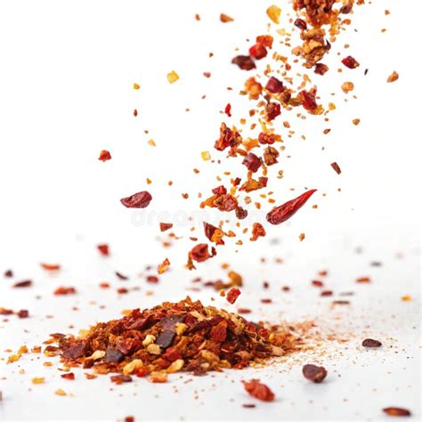 Levitating Chili Pepper Flakes Isolated On White Background Stock