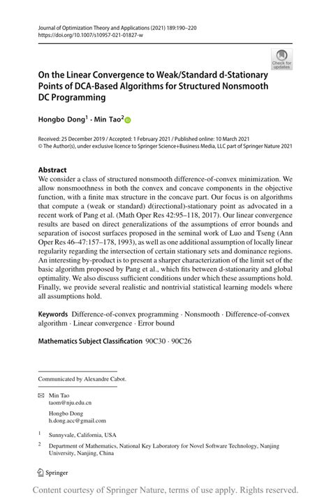 on the linear convergence to weak standard d stationary points of dca