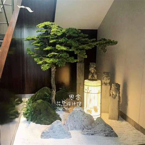 仿真松树中式造景复古意境禅意会所楼梯转角设计植物软装大落地花 淘宝网 花瓣网