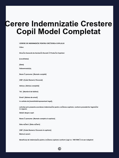 Cerere Indemnizatie Crestere Copil Model Completat