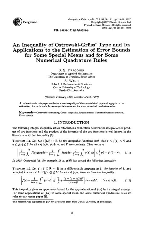 Pdf An Inequality Of Ostrowski Grüss Type And Its Applications To