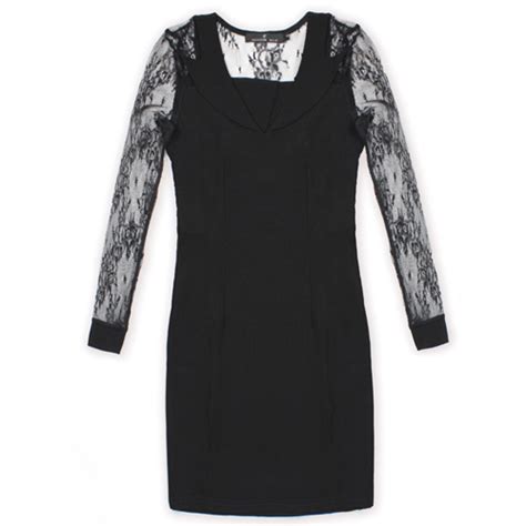 Sexy Lace Spliced Deep V Neck Slim Fit Dress