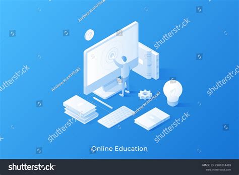 Man Touching Computer Screen Books Lightbulb Stock Vector Royalty Free