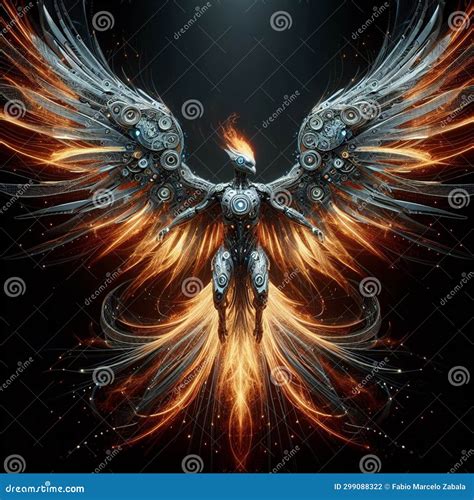 Robot Transforming Into A Phoenix With Its Wings Of Fire Stock