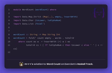 m r r s solution for word count in haskell on exercism