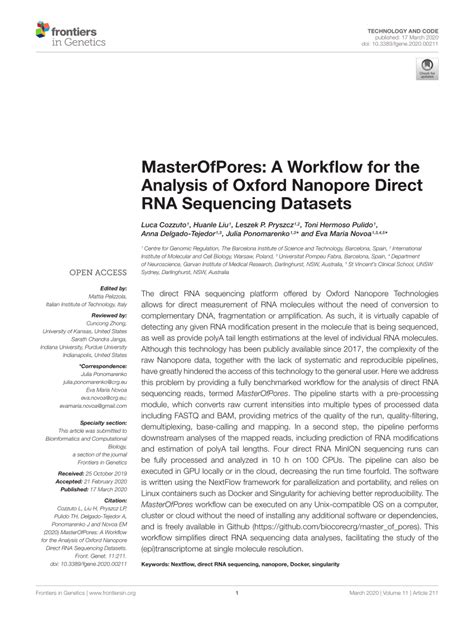 Pdf Masterofpores A Workflow For The Analysis Of Oxford Nanopore