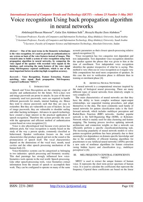 pdf voice recognition using back propagation algorithm in neural networks