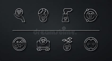 Set Line Radioactive Molecule Cargo Train Planet Earth And Radiation