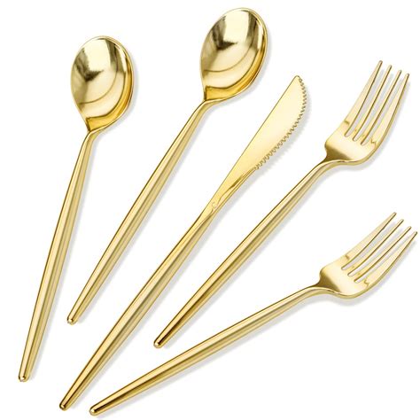 Rubtlamp 180pcs Gold Plastic Silverwareluxury Gold Plastic Cutlery