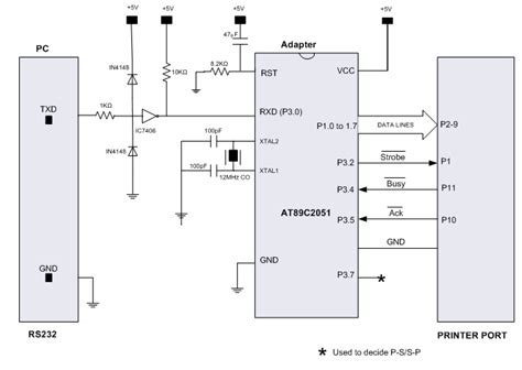circuit diagram for serial port to printer parallel port interface