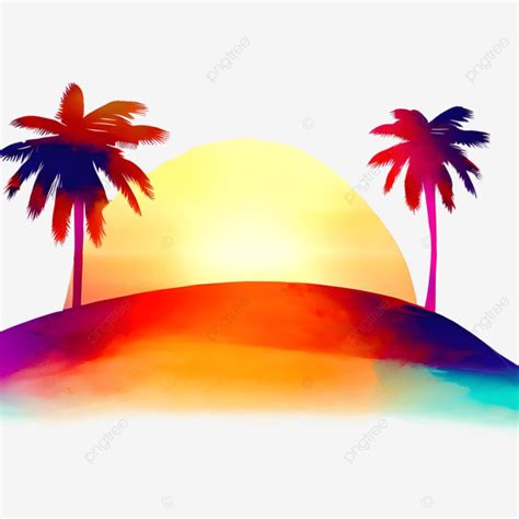 Hill Sunset And Palm Tree Sunset Illustration Hill Sunset Palm Tree