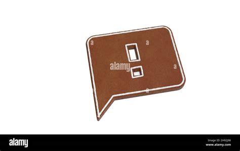 3d Rendering Of Gingerbread Cookie In Shape Of Symbol Of Comment Bubble With Exclamation Mark