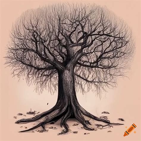 Crea Un Dibujo A Lapiz De Un Arbol Lleno De Vida Que Se Empieze A Secar