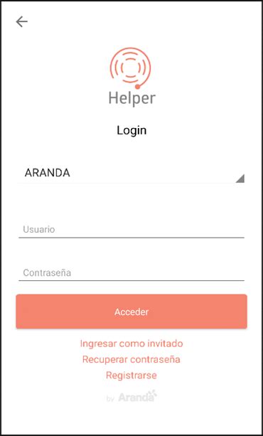 Inicio de Sesión Aranda Helper Android