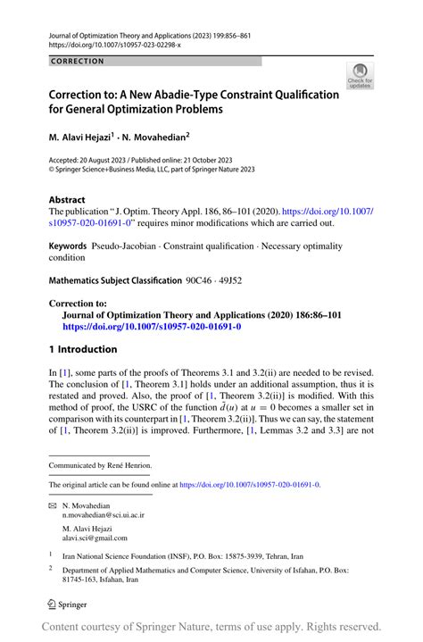 Correction To A New Abadie Type Constraint Qualification For General Optimization Problems