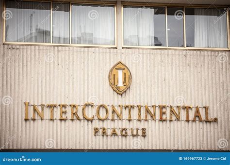 Intercontinental Logo On Their Main Hotel In Prague Intercontinental