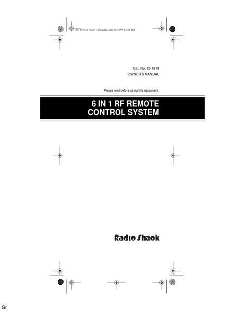 6 In 1 Rf Remote Control System Pdf Remote Control Consumer